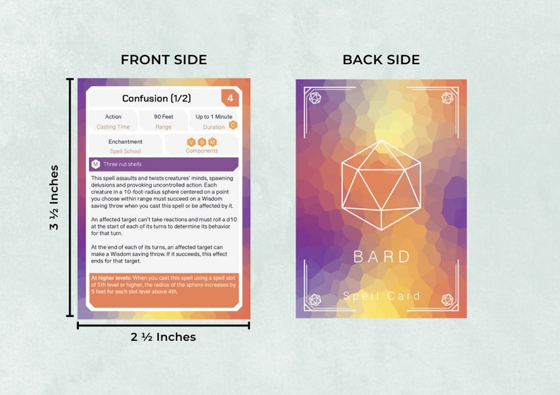 Dnd Bard Spell Cards, Custom 5th Edition Character Spell Cards, 5e ...