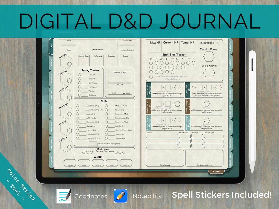 Digital Dnd Character Journal Dnd Character Sheet With Spell - Etsy