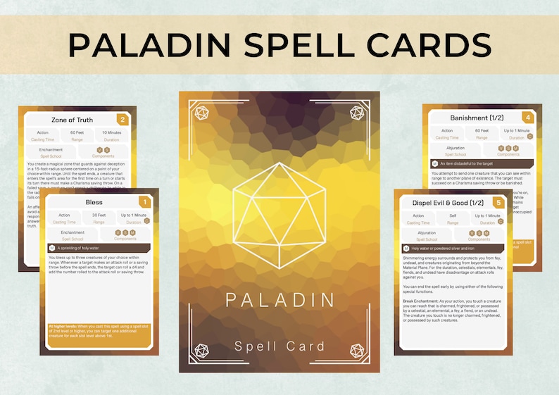 Dnd Paladin Spell Cards Custom 5th Edition Character Spell - Etsy