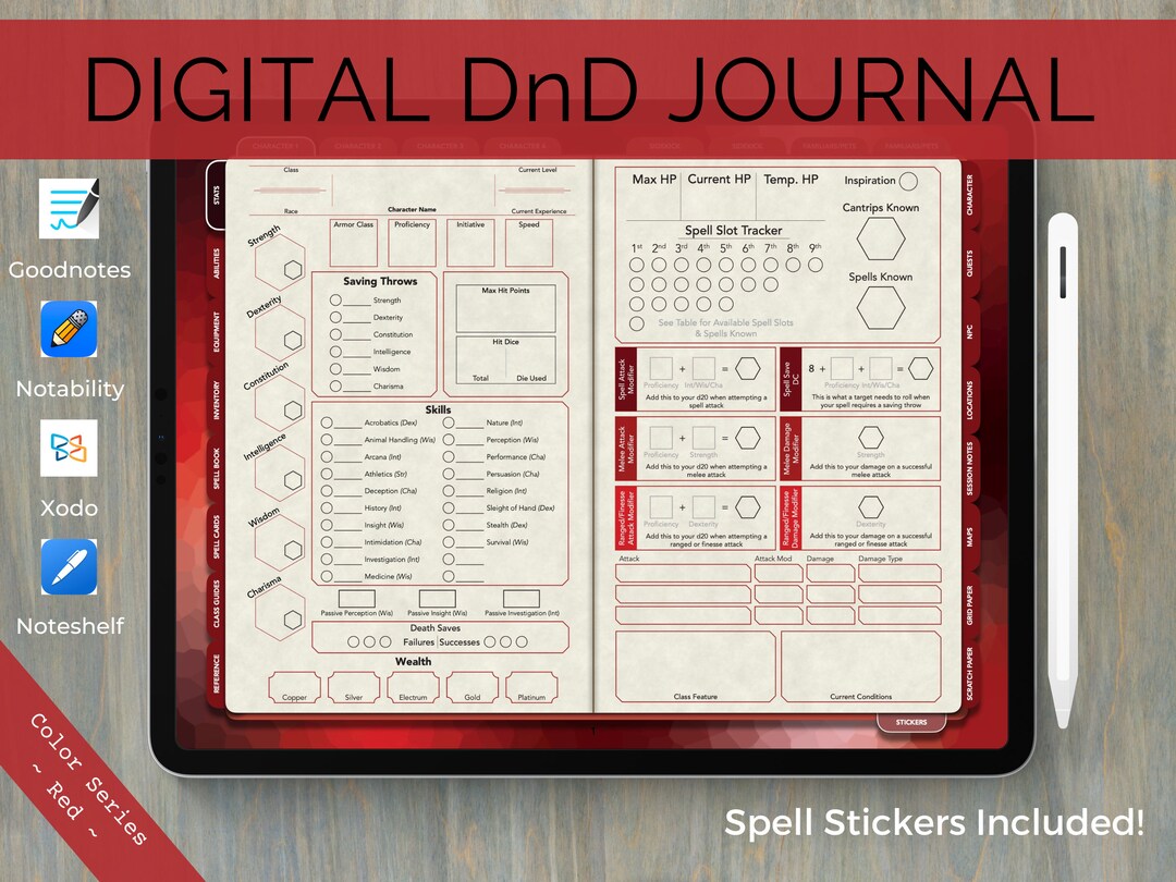 Digital Dnd Character Journal , Dnd Character Sheet With Spell Cards ...