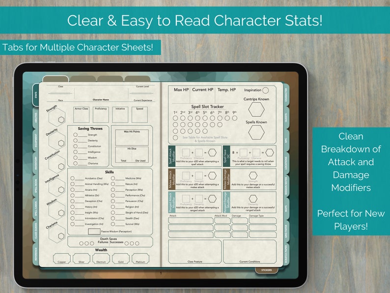 Digital Dnd Character Journal Dnd Character Sheet With Spell - Etsy