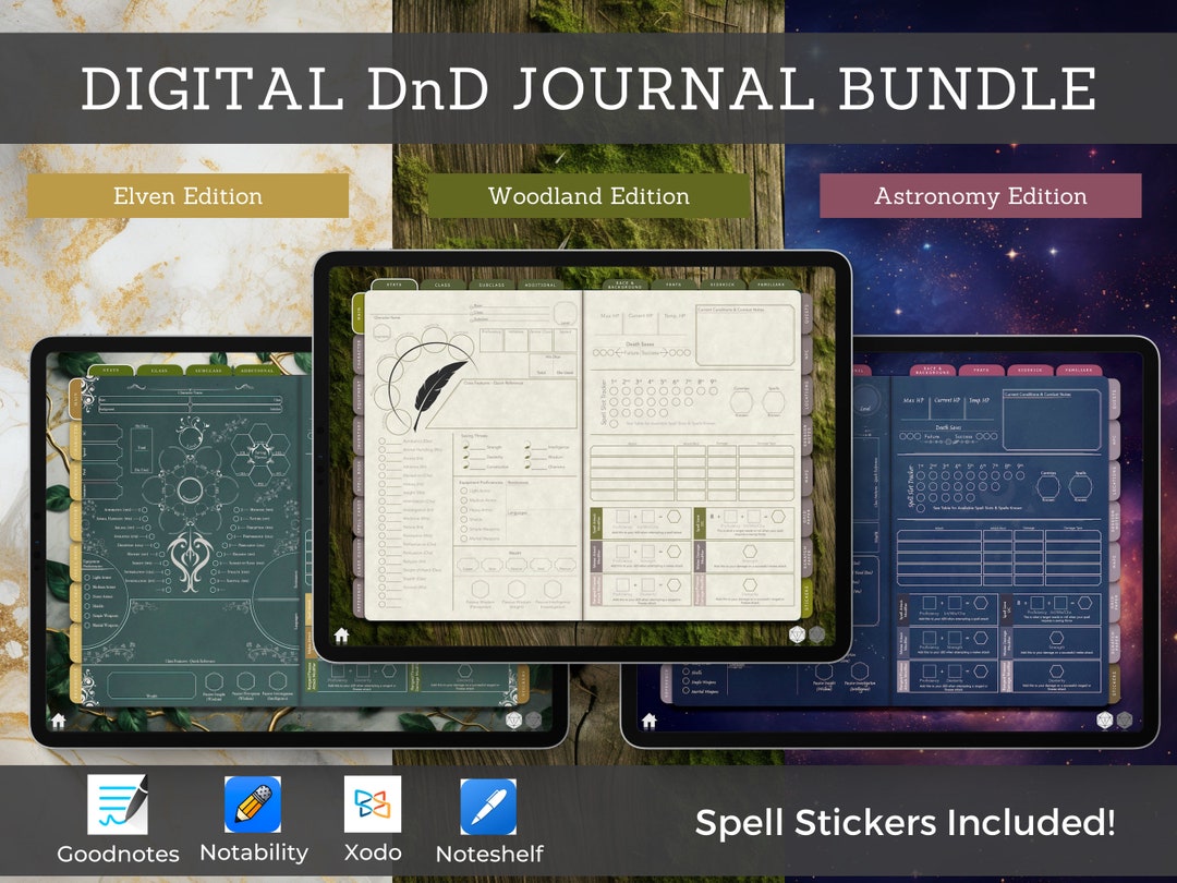Digital Dnd Character Journal Bundle Theme Series, Dnd Character Sheet ...