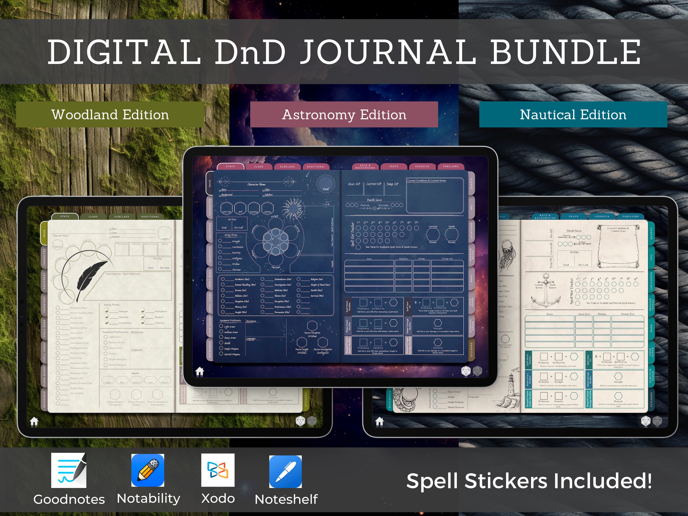 Digital Dnd Character Journal Bundle Theme Series, Dnd Character Sheet ...