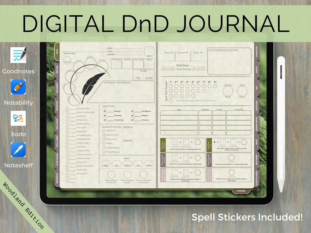 Digital Dnd Character Journal Dnd Character Sheet With Spell - Etsy
