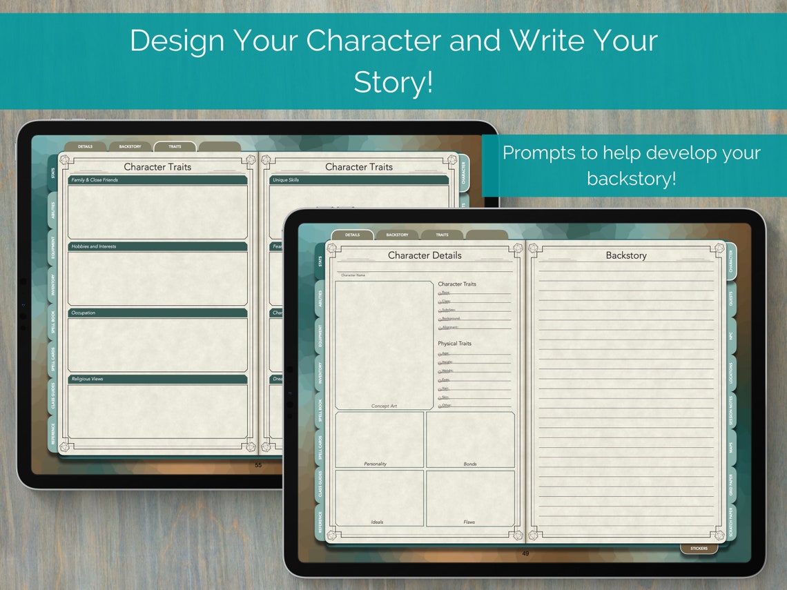 Digital Dnd Character Journal, Dnd Character Sheet With Spell Cards ...