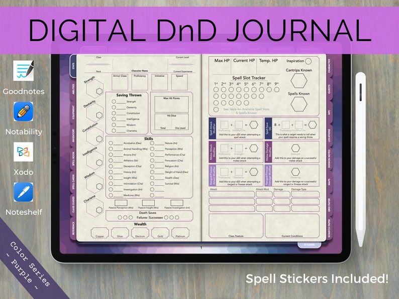 Digital Dnd Character Journal , Dnd Character Sheet With Spell Cards ...