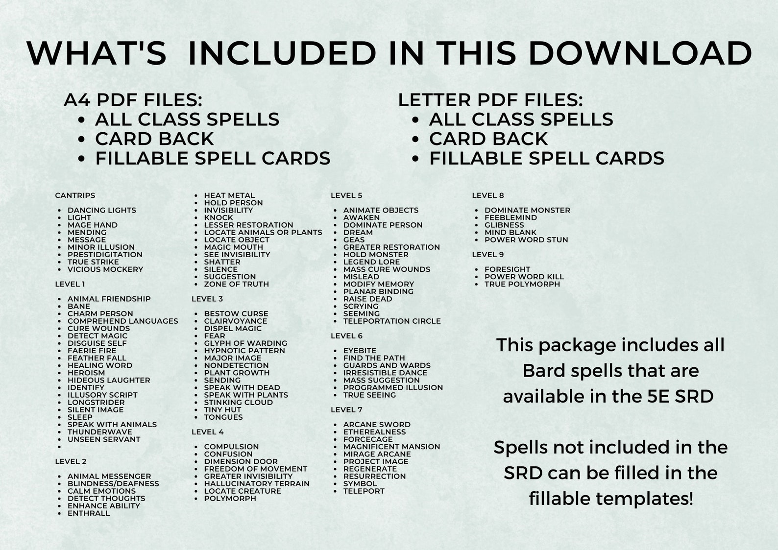 Dnd Bard Spell Cards, Custom 5th Edition Character Spell Cards, 5e ...