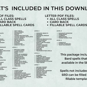 Dnd Bard Spell Cards, Custom 5th Edition Character Spell Cards, 5e ...