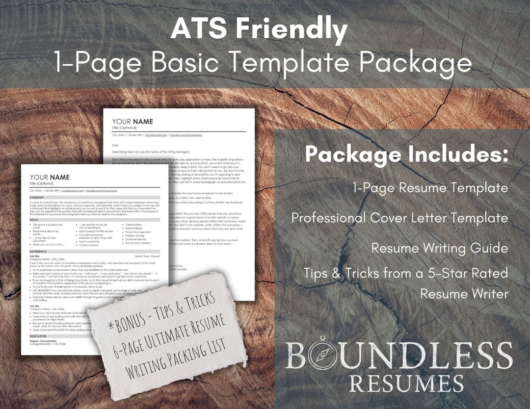 1-page Basic ATS Friendly Professional Resume Template Package | 1-page ...