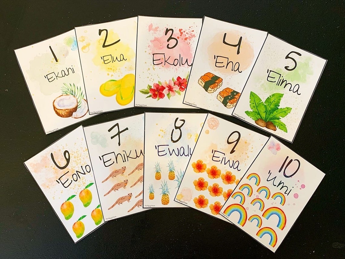 PRINTED Hawaiian Number Flashcards 1-10 - Etsy