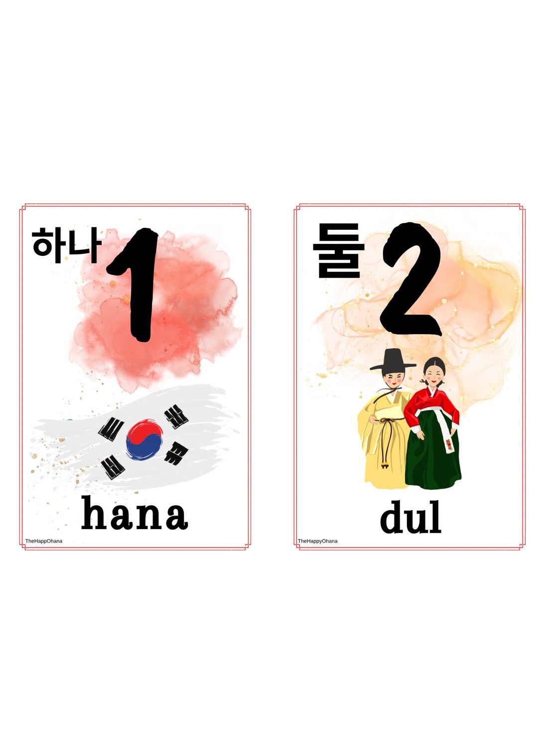 DIGITAL DOWNLOAD Korean Number Flashcards 1-10. Flash Cards Printable ...