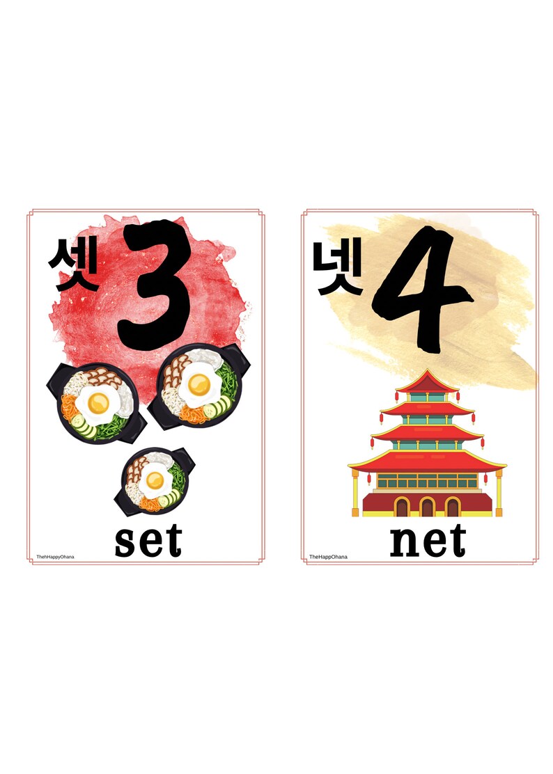 DIGITAL DOWNLOAD Korean Number Flashcards 1-10. Flash Cards Printable ...