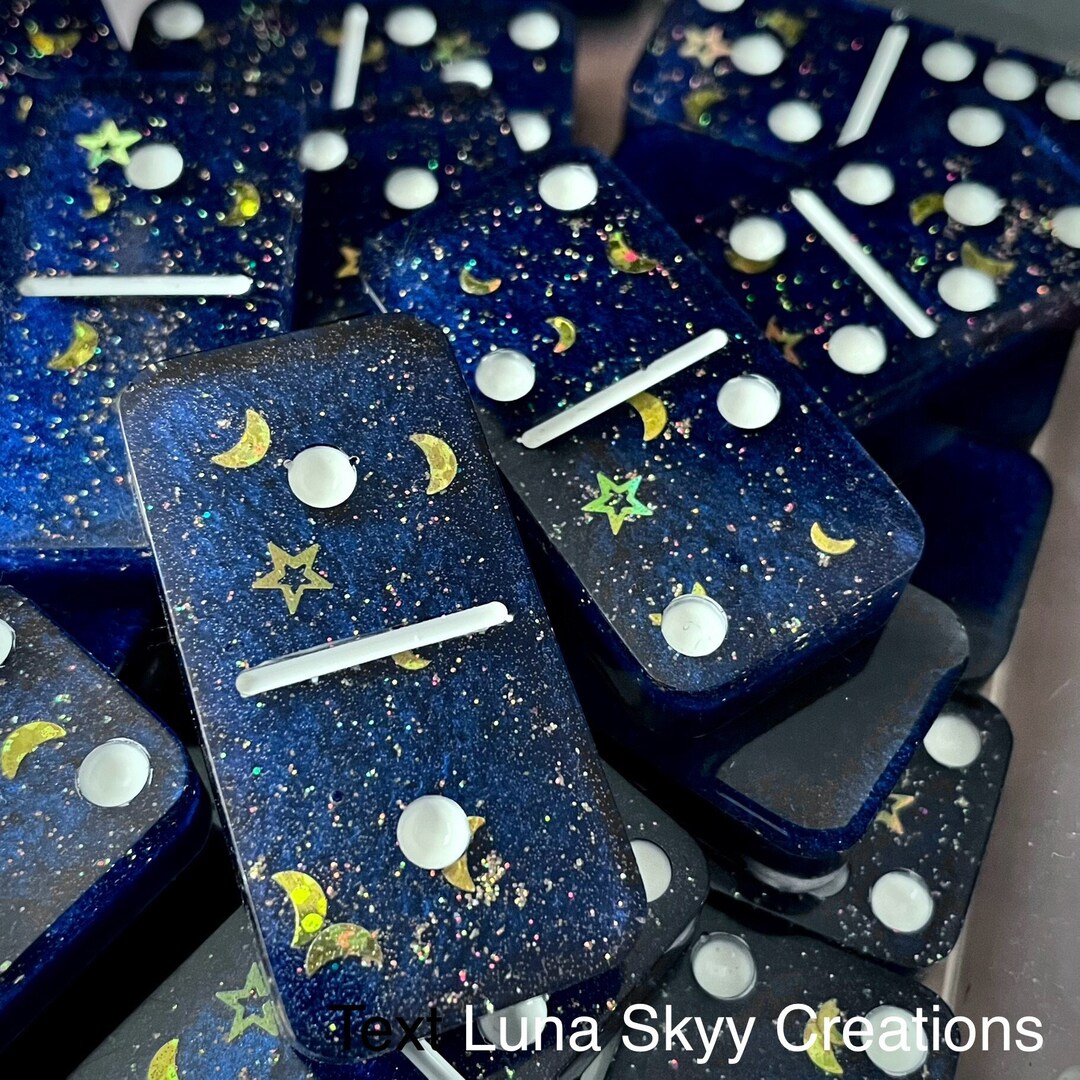 Celestial Domino Game Set: Blue Resin Domino Set –crafted With Stars ...