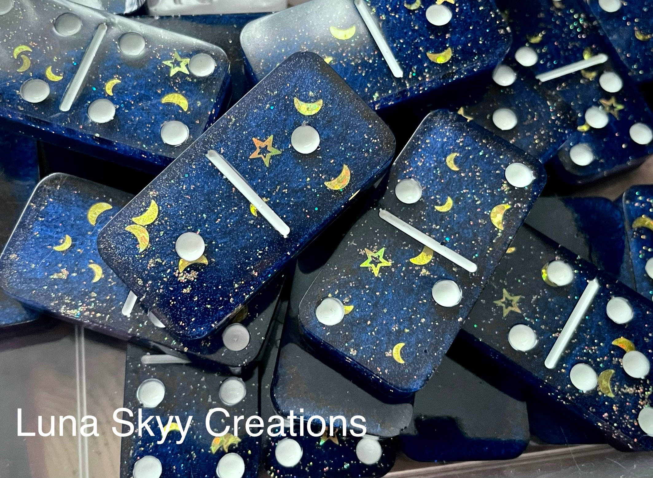 Celestial Domino Game Set: Blue Resin Domino Set crafted With Stars and ...