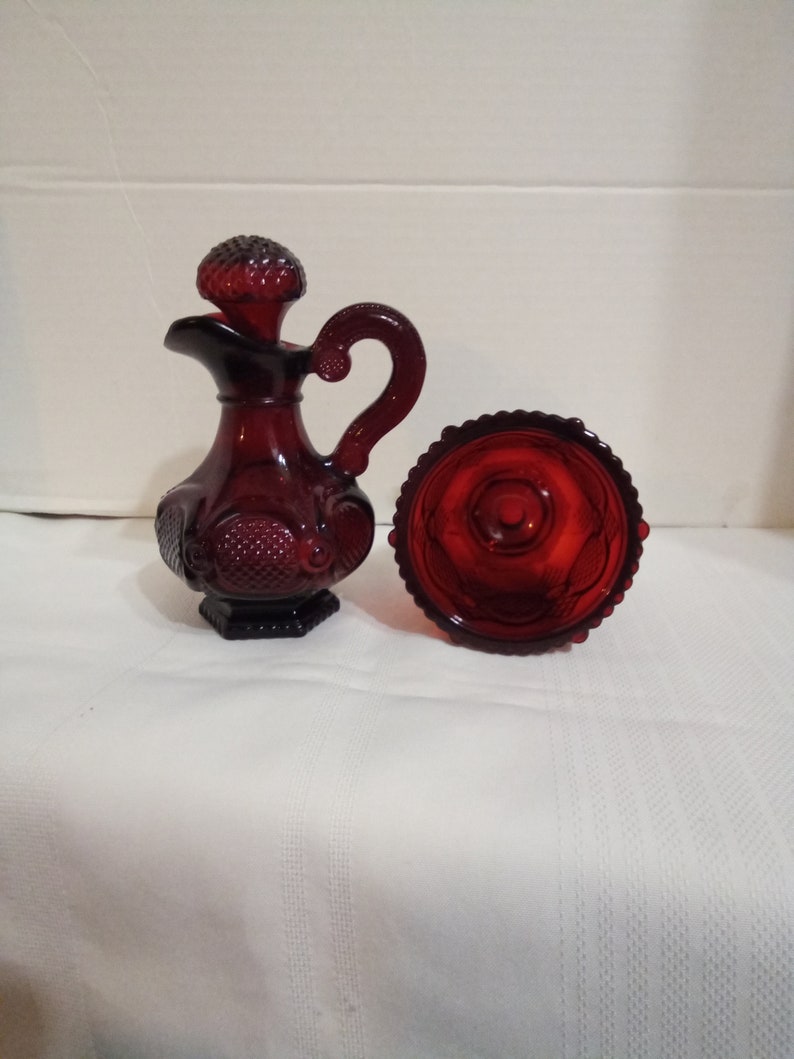 Avon Cape Cod Red Glass Cream & Sugar - Etsy
