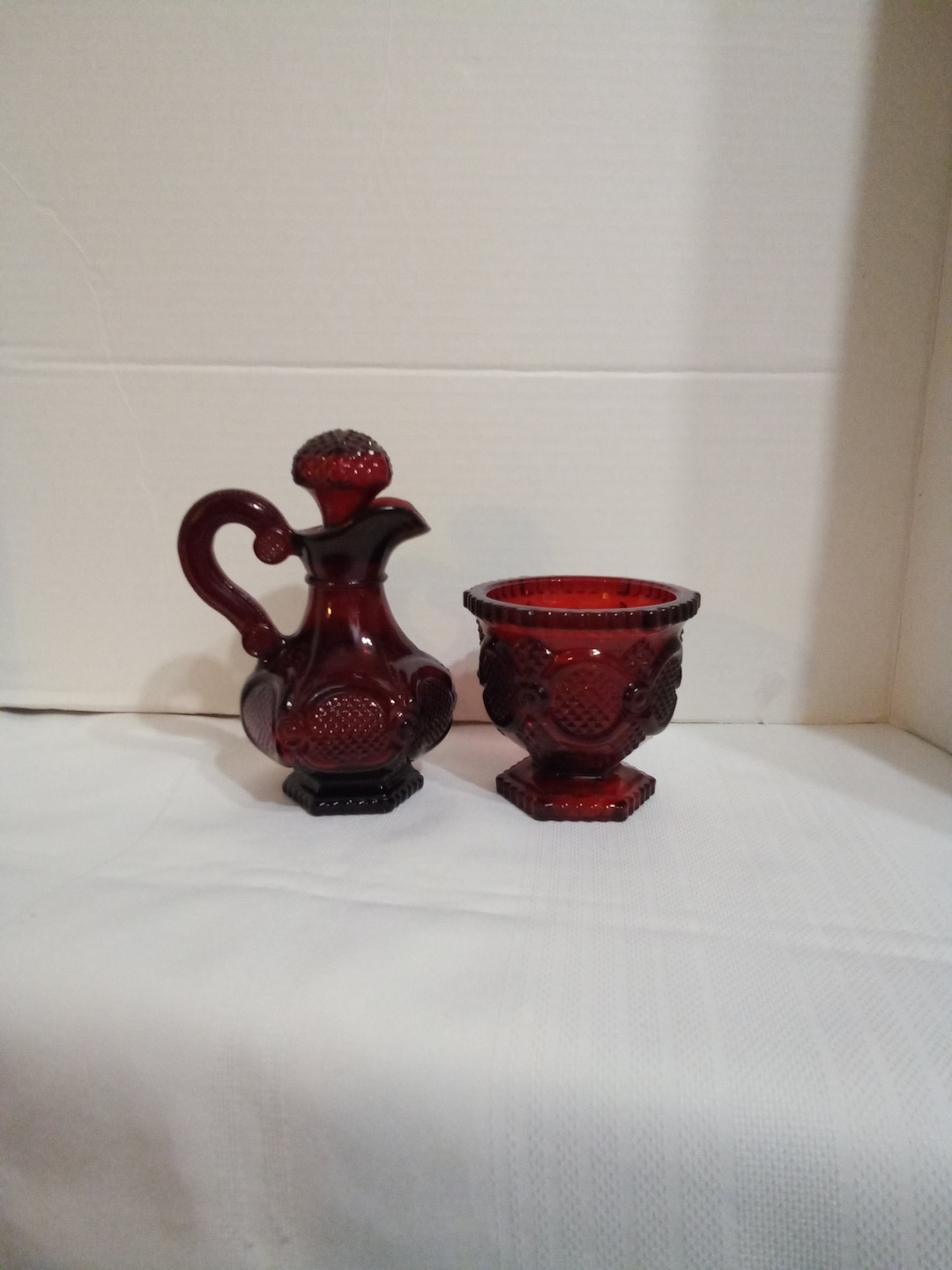 Avon Cape Cod Red Glass Cream & Sugar - Etsy