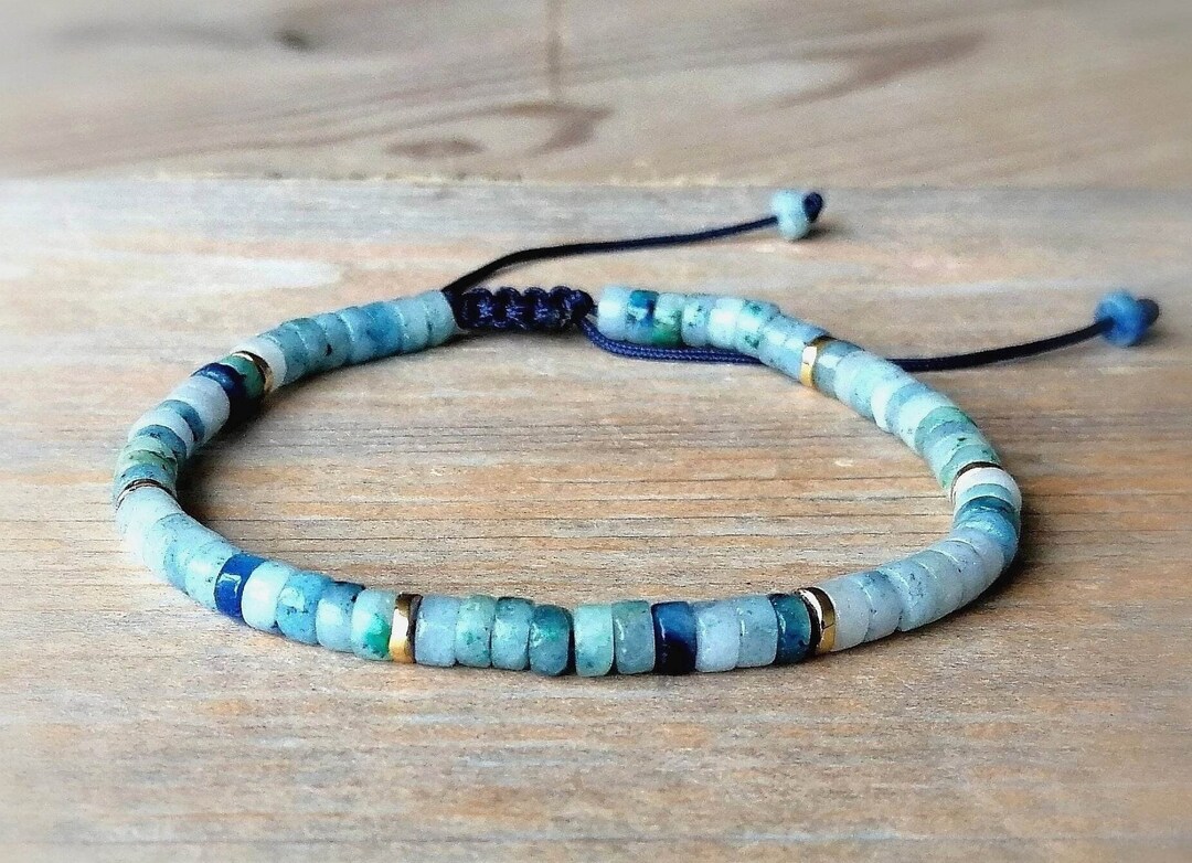 Jasper Beaded Bracelet Blue Line Stone Boho Style Positive - Etsy