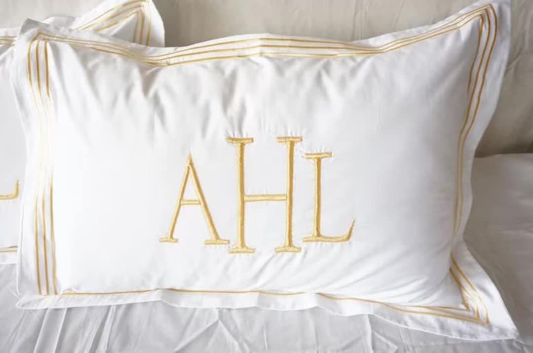 Personalized Monogrammed Pillow Sham With Triple Embroidery Border Hand ...