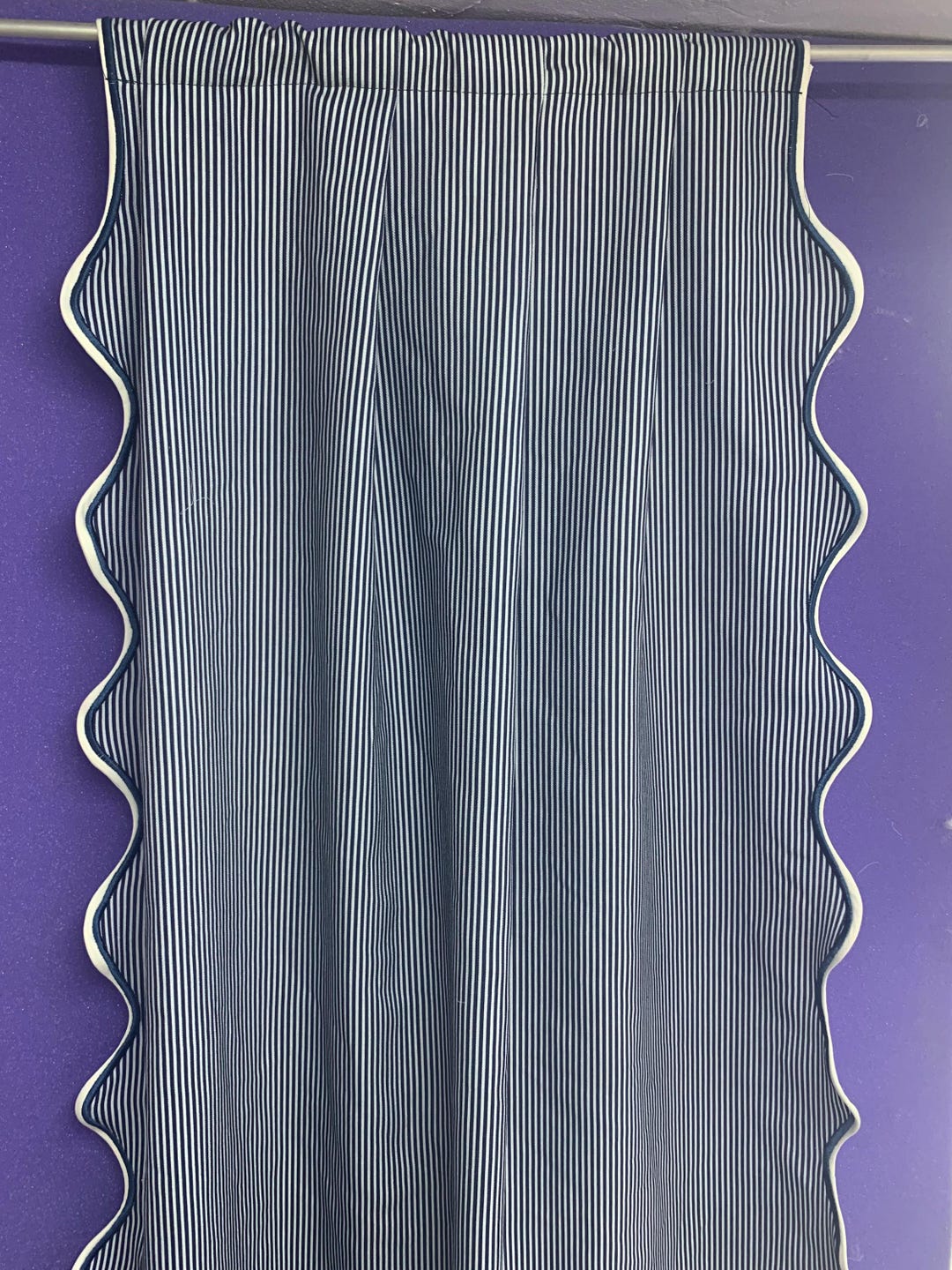 White Scalloped Piping Embroidery Ticking Stripe Pattern Curtain 1 ...