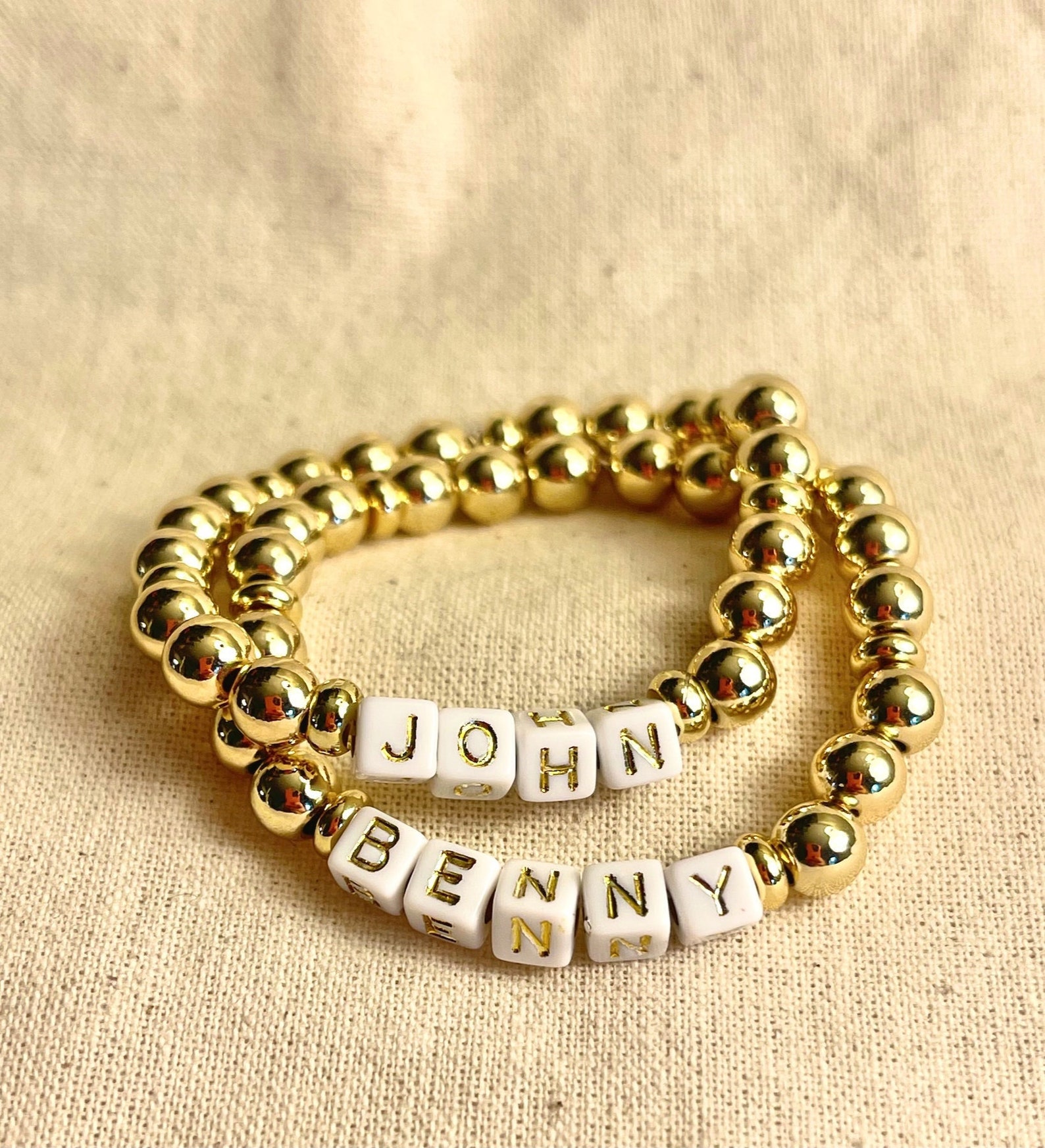 14k Gold-filled Custom Word Bracelet 6mm Beads Gold Name - Etsy