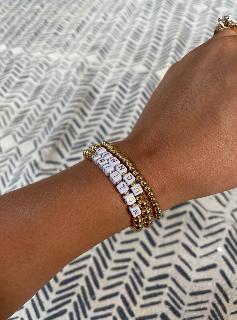 14k Gold-filled Custom Word Bracelet 6mm Beads Gold Name - Etsy