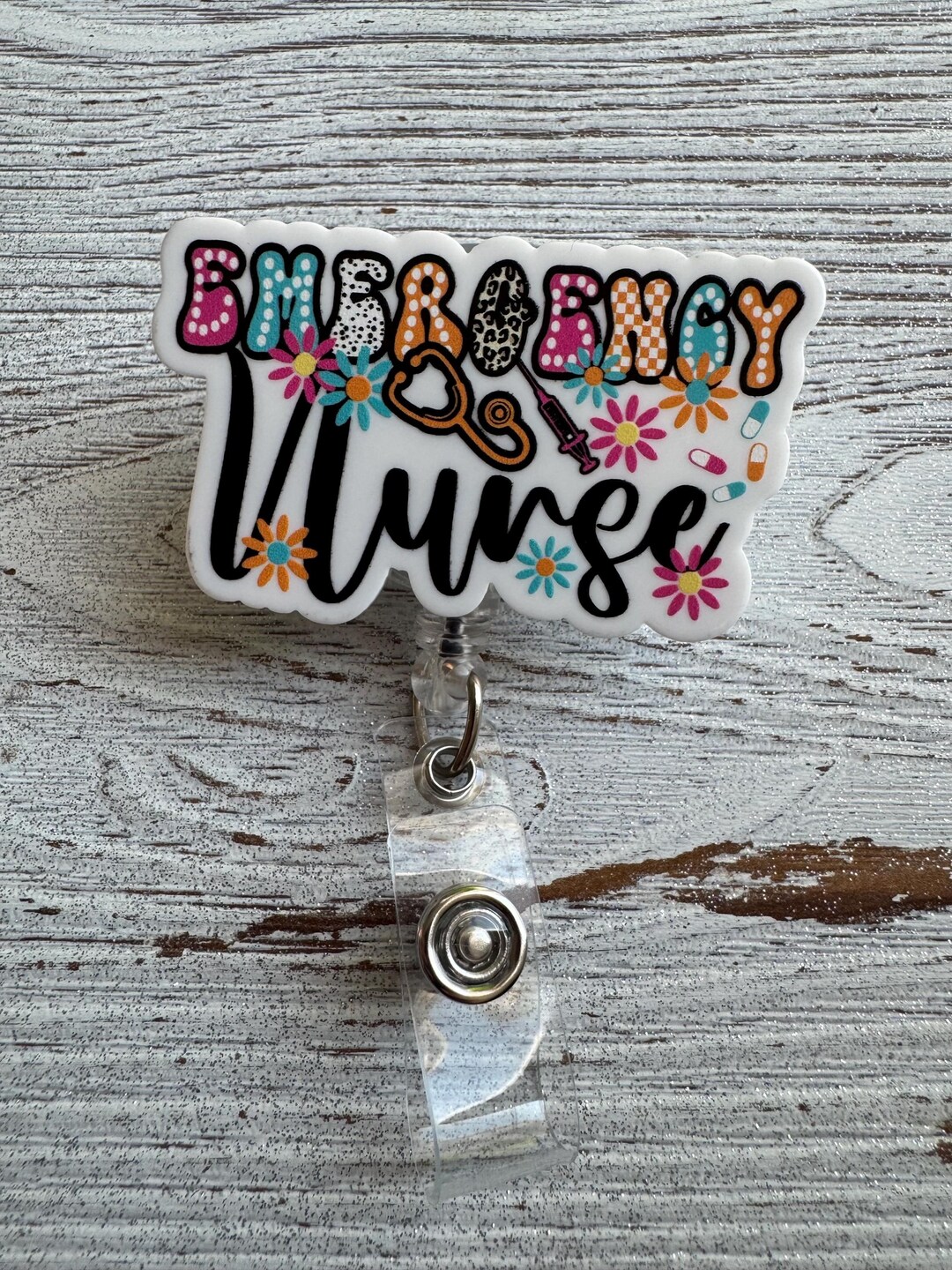 Emergency Nurse Acrylic Retractable Badge Reel Alligator Clip Office ...
