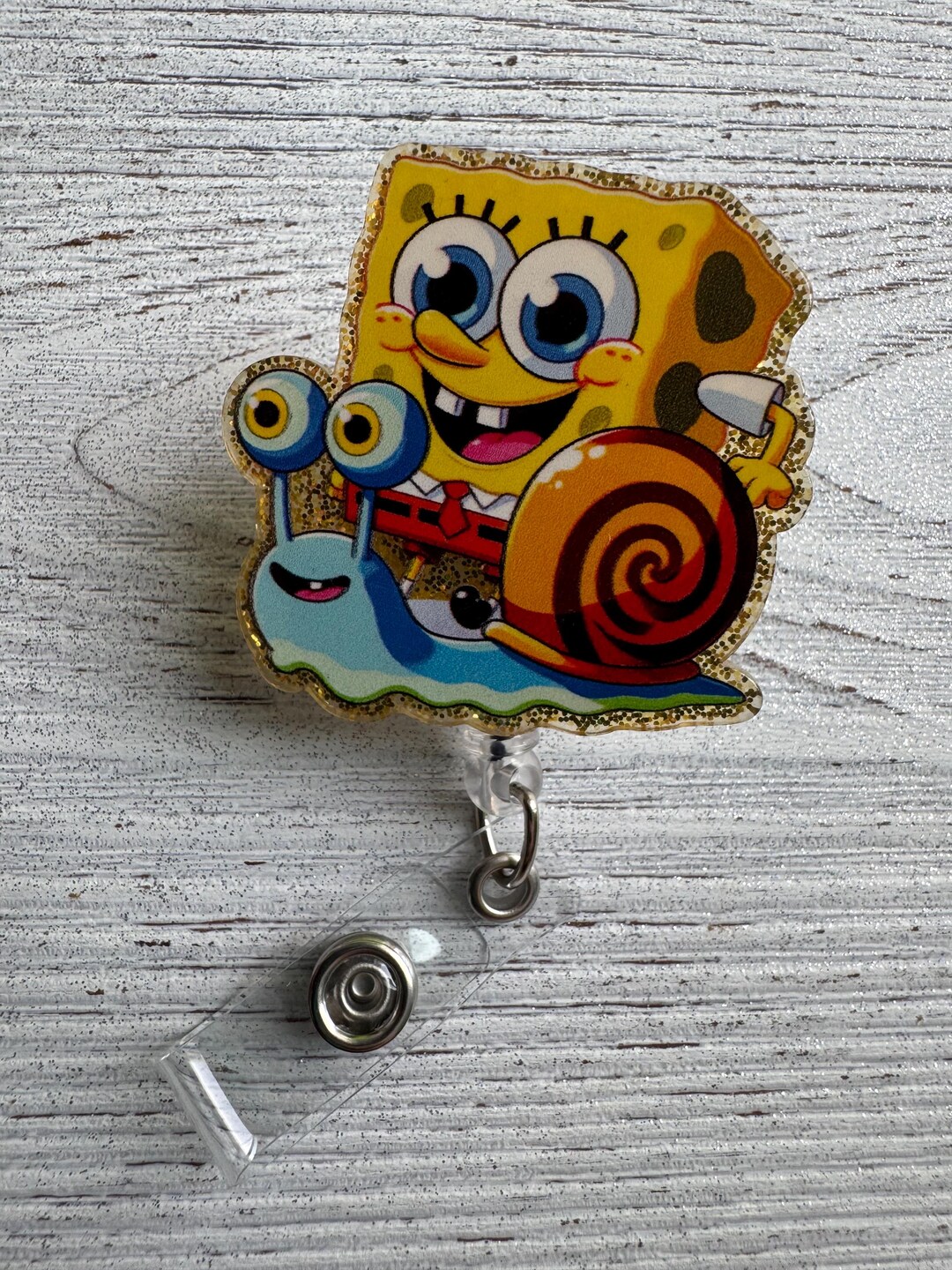 Spongebob and Gary Acrylic Badge Reel Alligator Clip Retractable Office ...