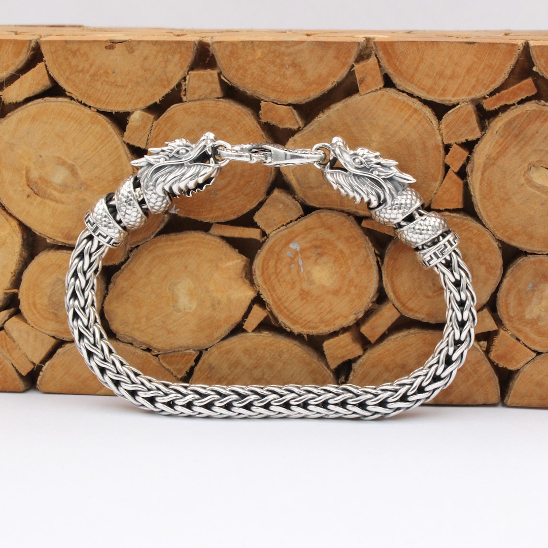 Sterling Silver Handmade Bali Dragon Bracelet 6mm Wide Chain - Etsy