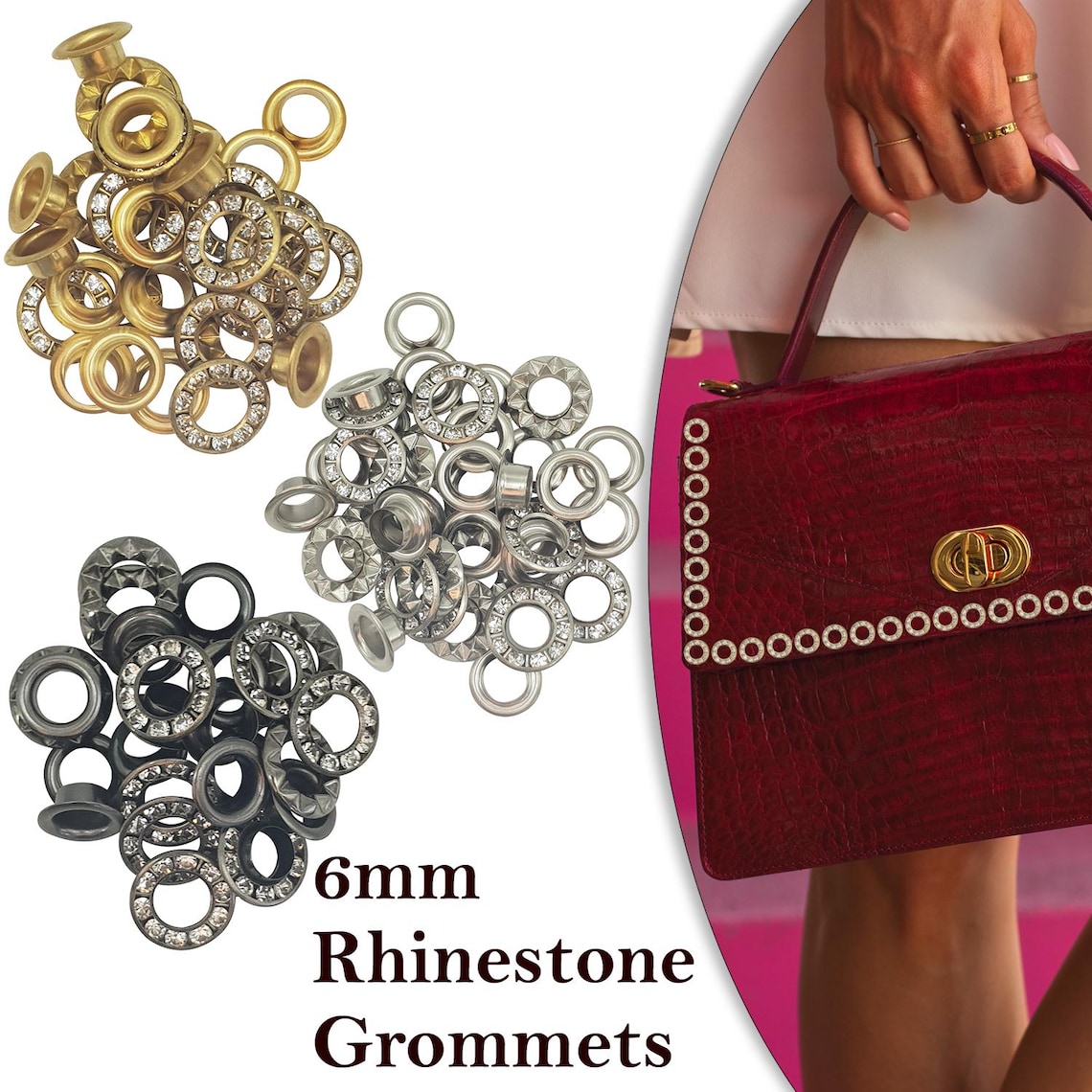 6mm Rhinestone Studded Eyelets Brass Grommets With Rhinestones for ...