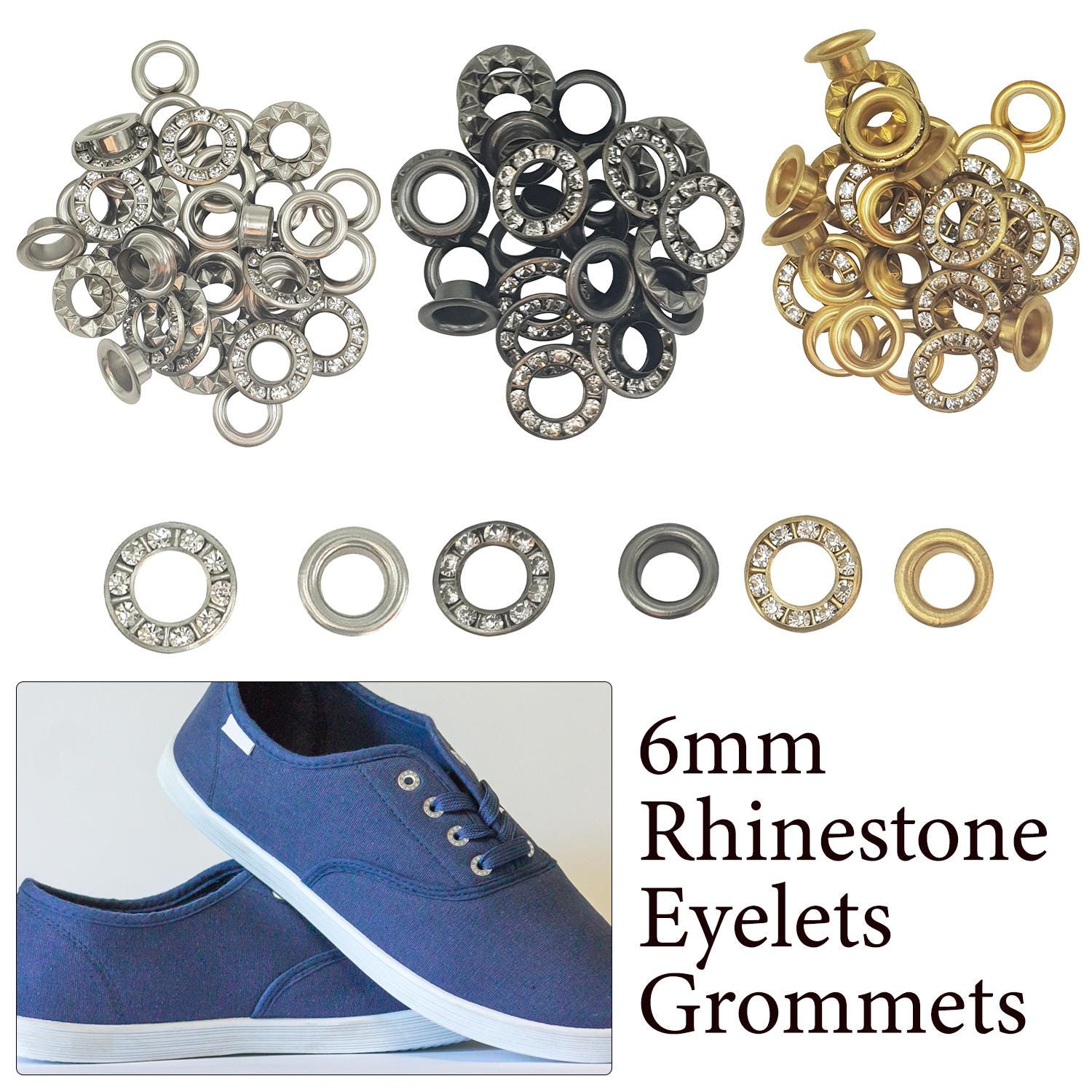 6mm Rhinestone Studded Eyelets Brass Grommets With Rhinestones for ...