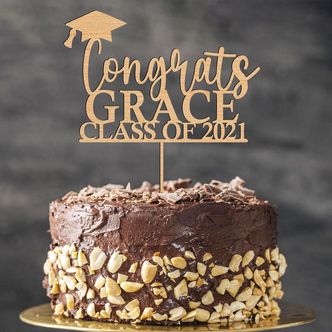 Personalised Wooden Graduation Cake Topper, Graduation Cap Cake Topper ...