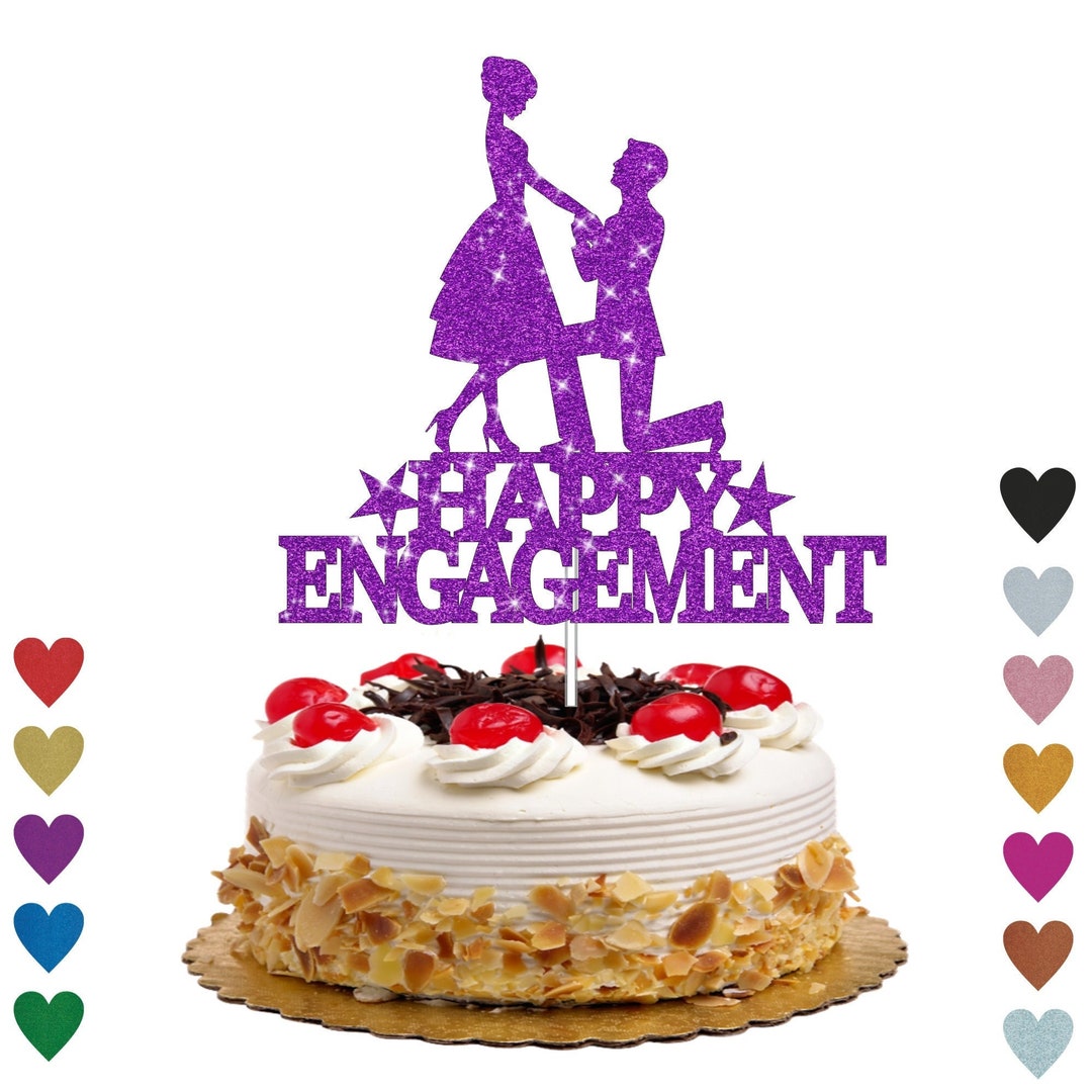 Happy Engagement Cake Topper Pretty Engaged Cake Topper Couple Glitter ...