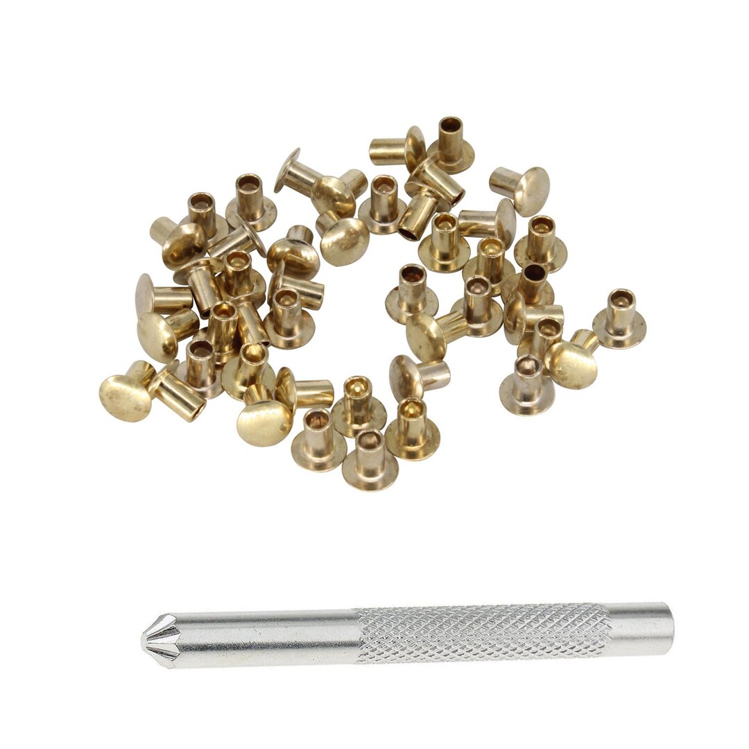 Flat Head Single Cap Semi Tubular Iron Rivets With Flower Hand Punching ...
