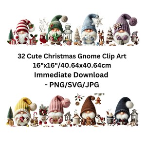 Cute Christmas Gnome Clipart Artful Bundle PNG Nordic Gnome Commercial ...