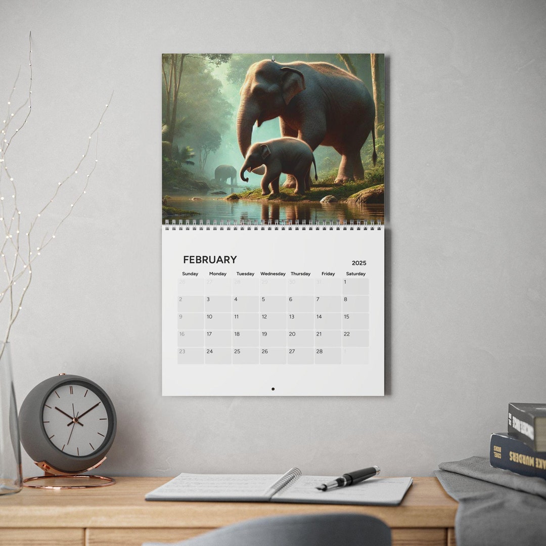 Elephant Calendar 2025 Artful Wall Calendar Mommy and Baby Elephant ...