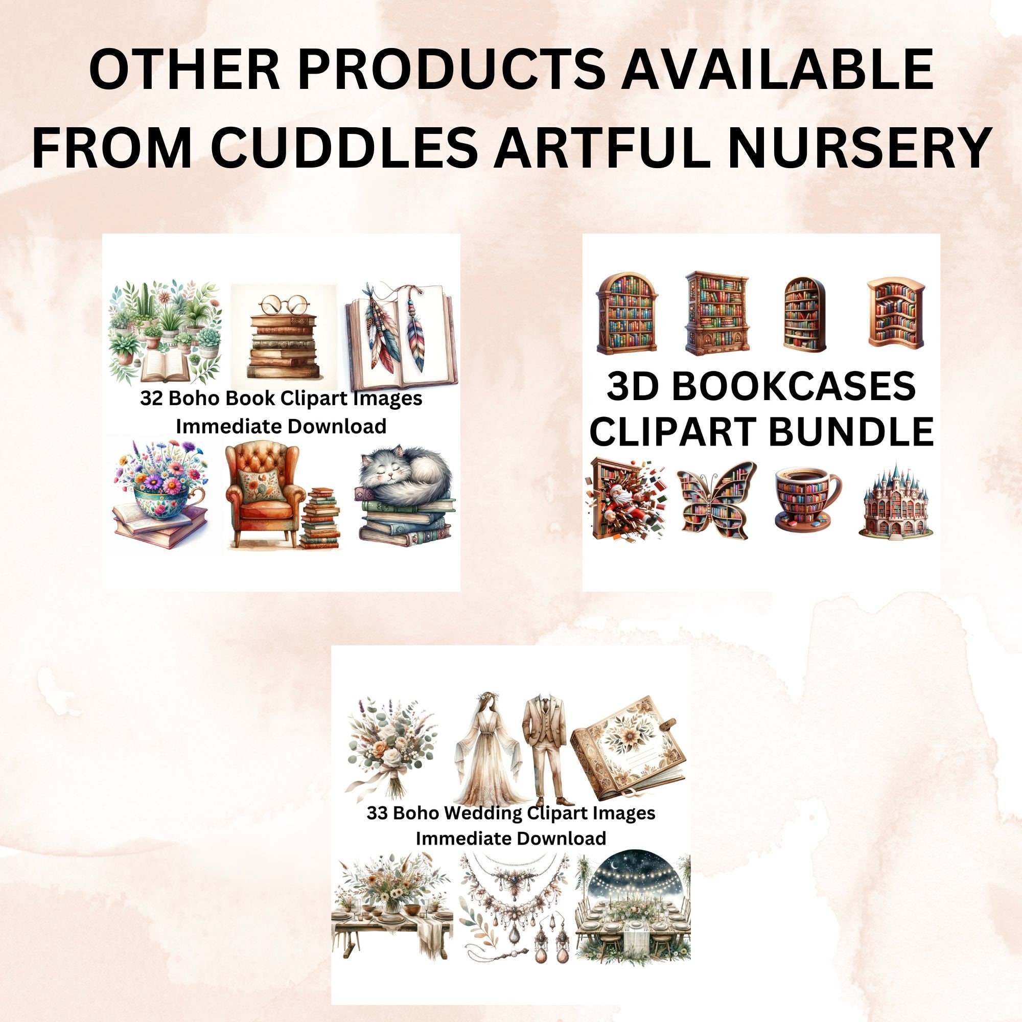 Wallart Bundle Boho Books PNG Artful Clipart Bundle Boho Printable Boho ...