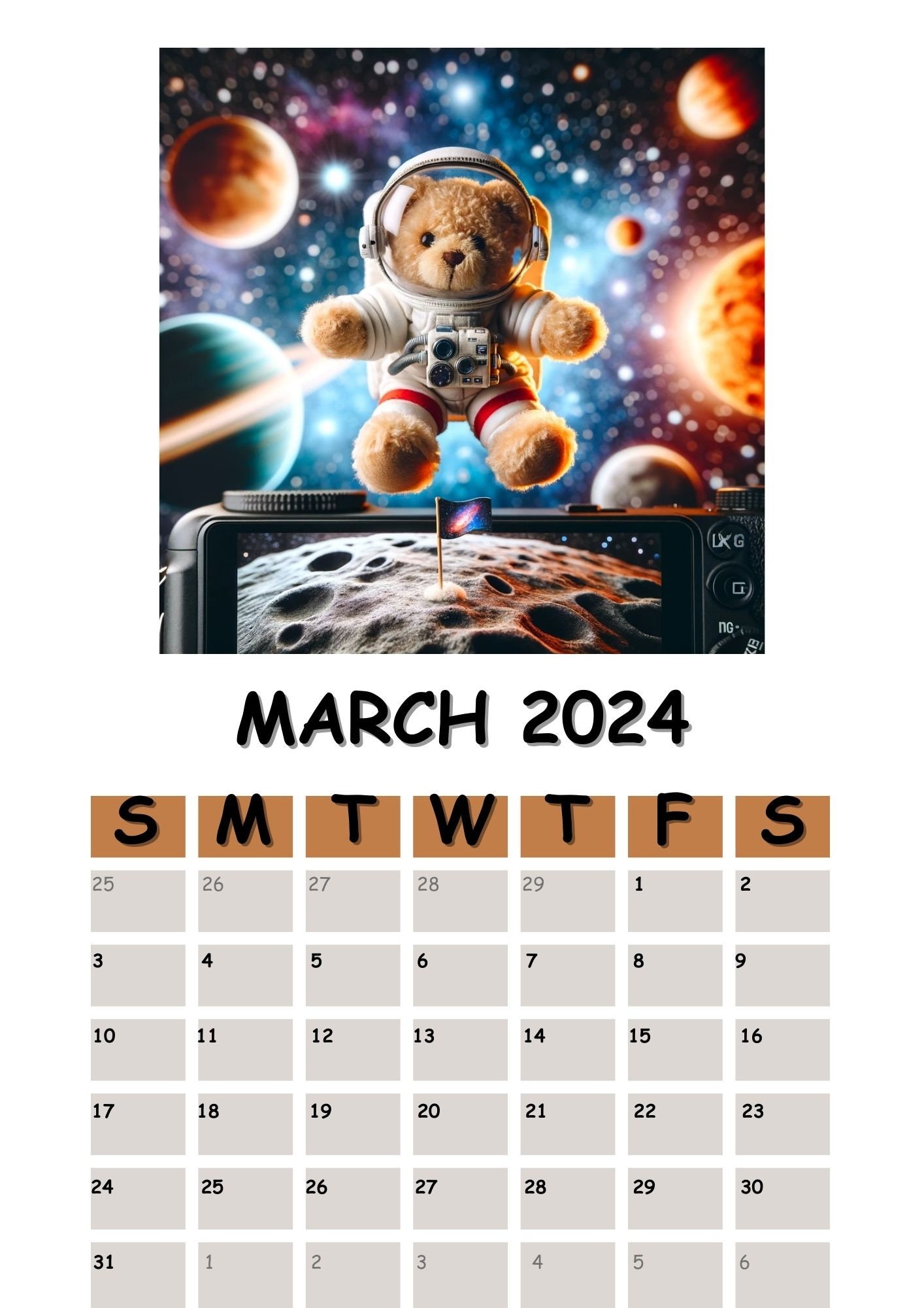 Cute Teddy Bear Calendar for Kids 2024 Artful Nursery Calendar Bear ...