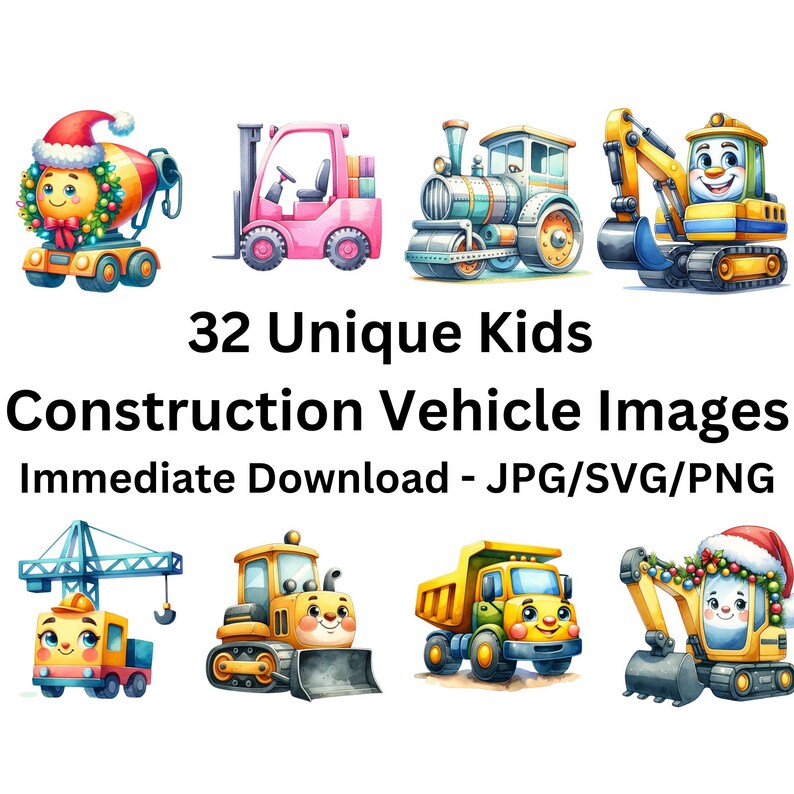 Nursery Construction Vehicle Clipart Artful Bundle SVG Nursery Wallart ...