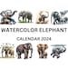 Realistic Watercolor Elephant Calendar 2024 - Printable 2024 Calendar ...