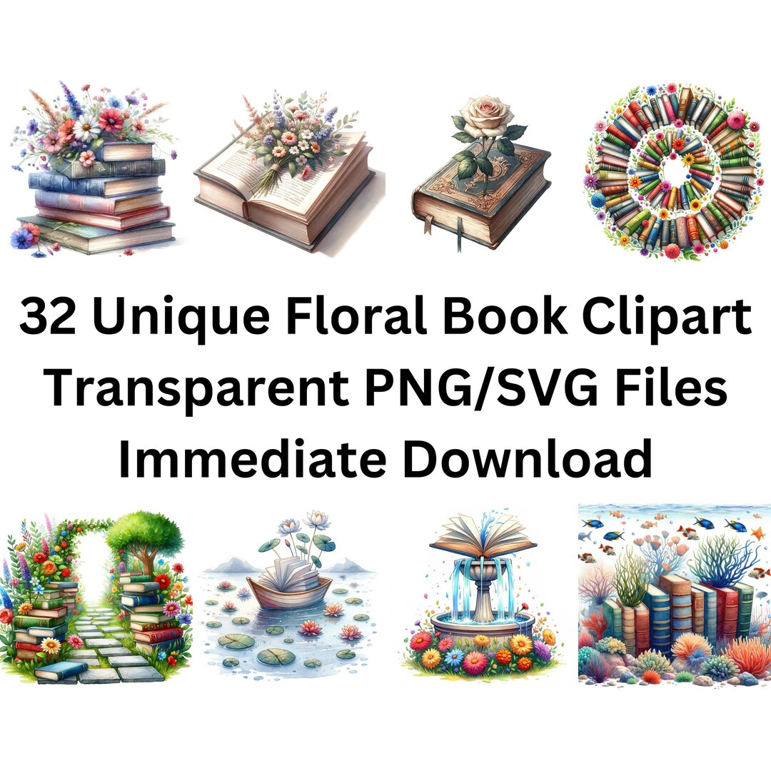Books PNG Clipart Bundle Artful Floral Boho Books Commercial Use PNG ...