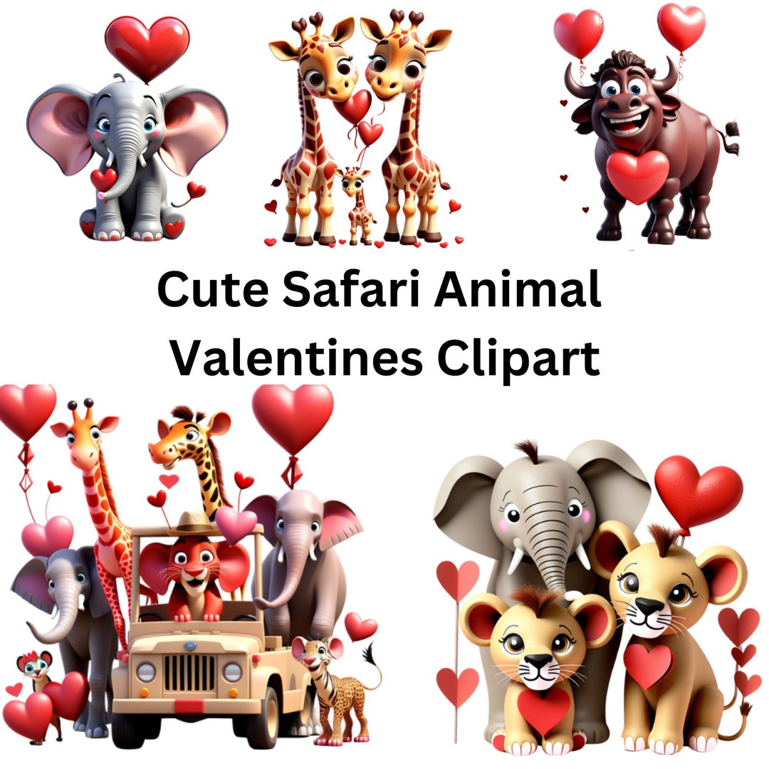 Cute Safari Animal Clipart-bundle for Cute Valentines Png Designs ...