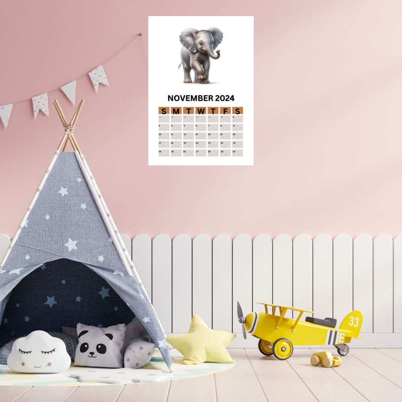 Realistic Watercolor Elephant Calendar 2024 - Printable 2024 Calendar ...
