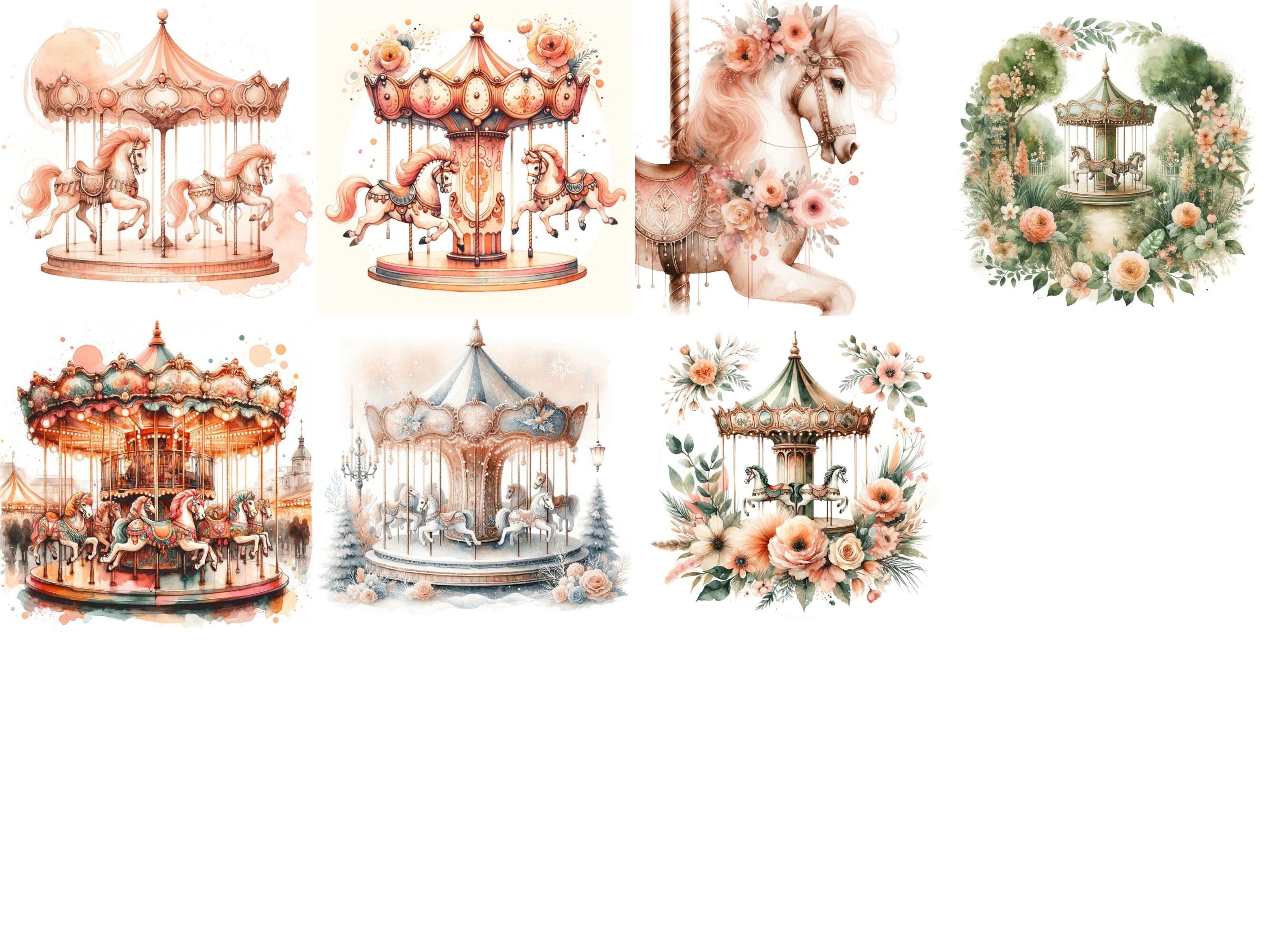 Peach Fuzz Pony Carousel Clipart Artful Bundle PNG Horse Carousel ...