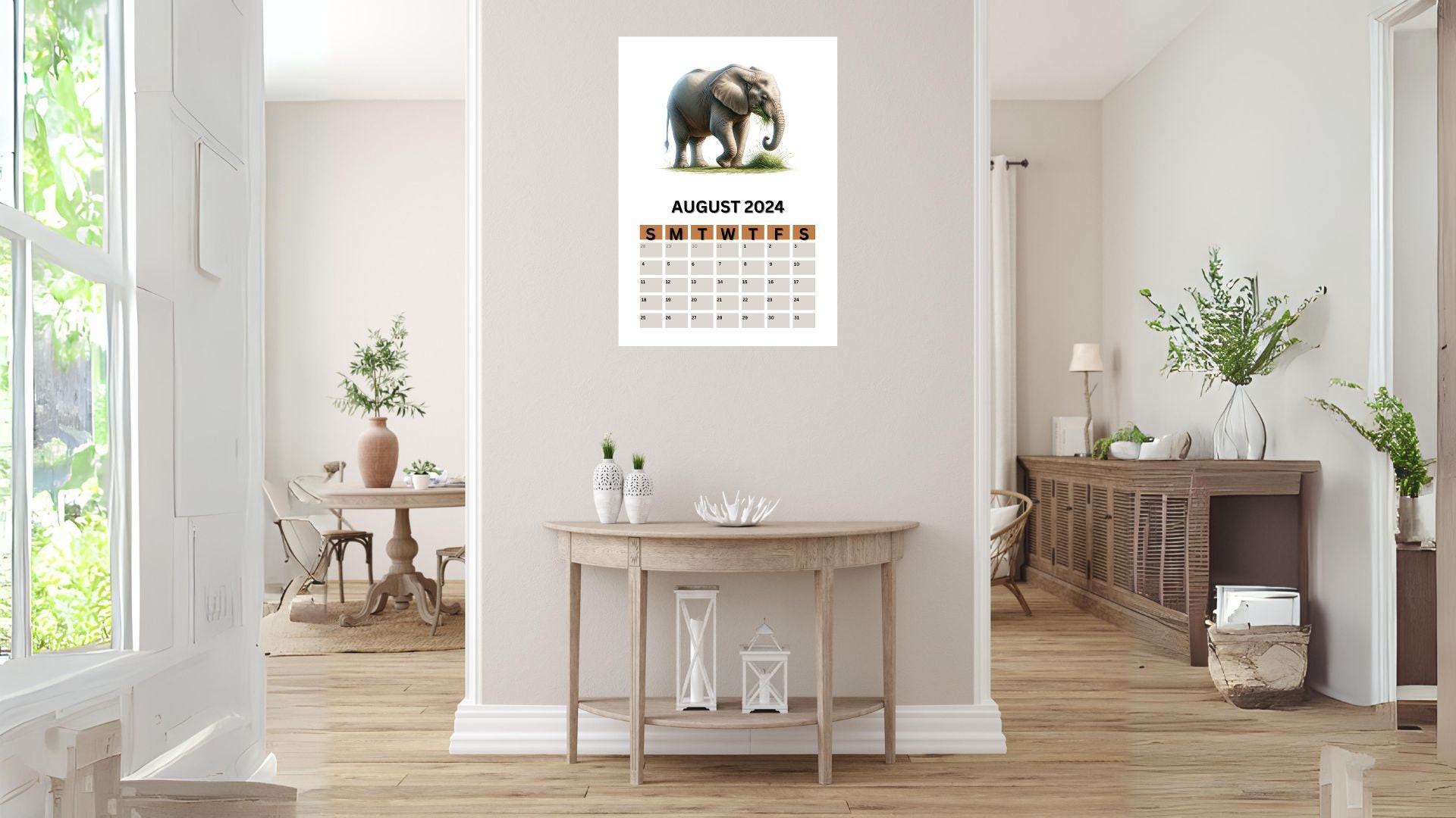 Realistic Watercolor Elephant Calendar 2024 Printable 2024 Calendar ...