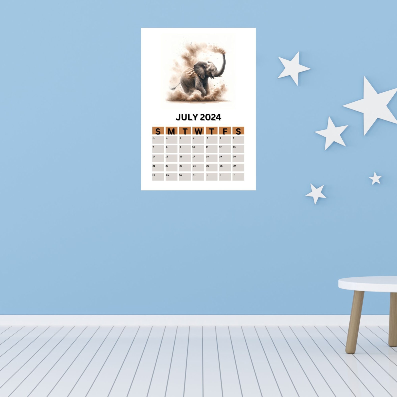 Realistic Watercolor Elephant Calendar 2024 Printable 2024 Calendar ...