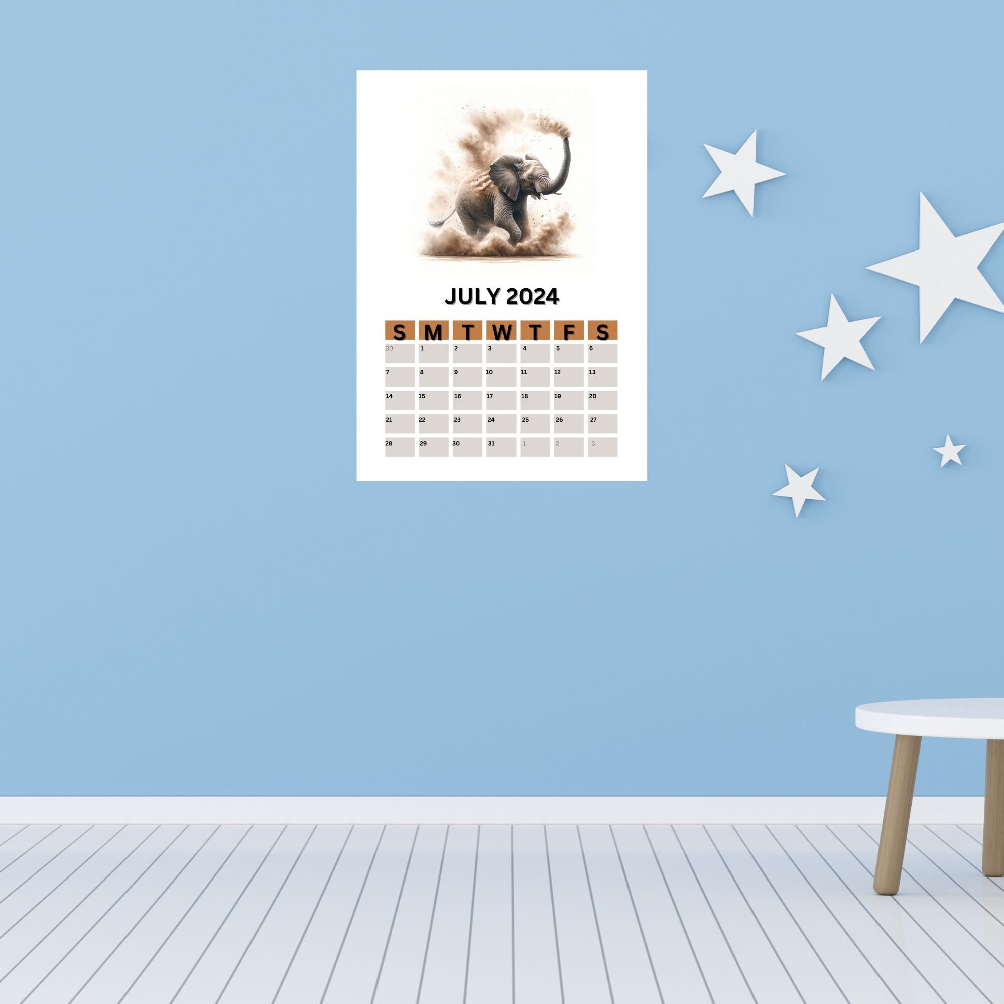 Realistic Watercolor Elephant Calendar 2024 Printable 2024 Calendar ...