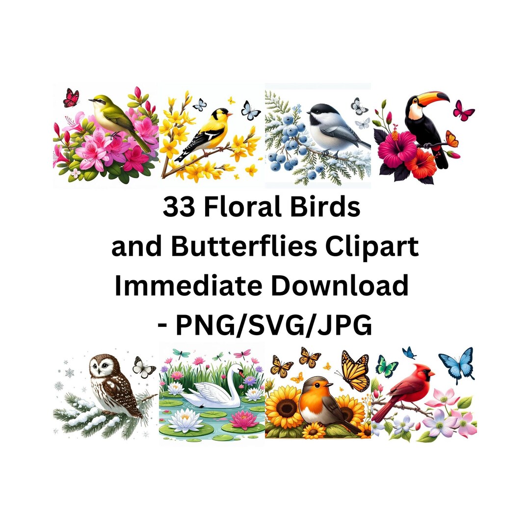 Artful Birds Clipart Birds PNG Commercial Use Print on Demand Clipart ...