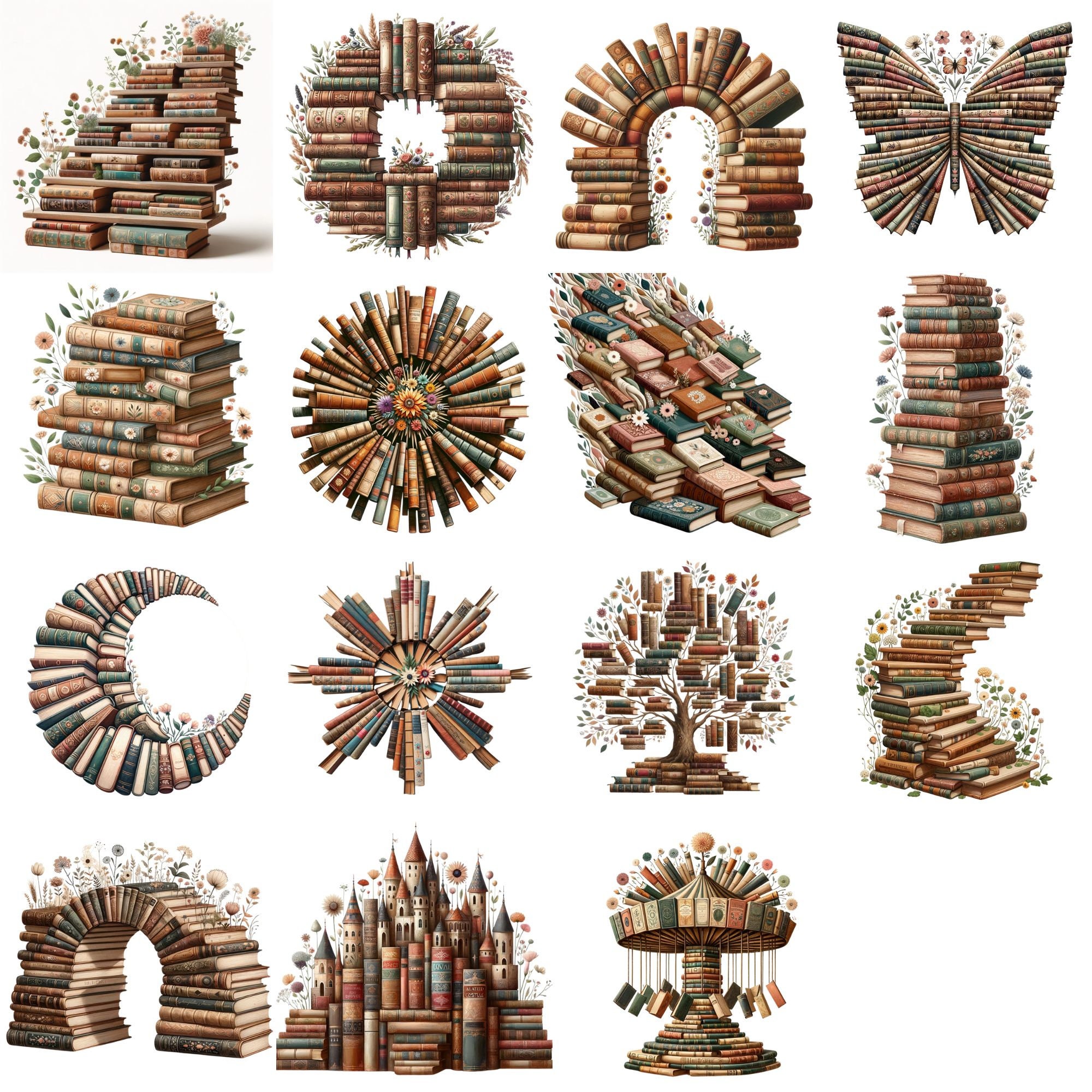 Wallart Bundle Boho Books PNG Artful Clipart Bundle Boho Printable Boho ...