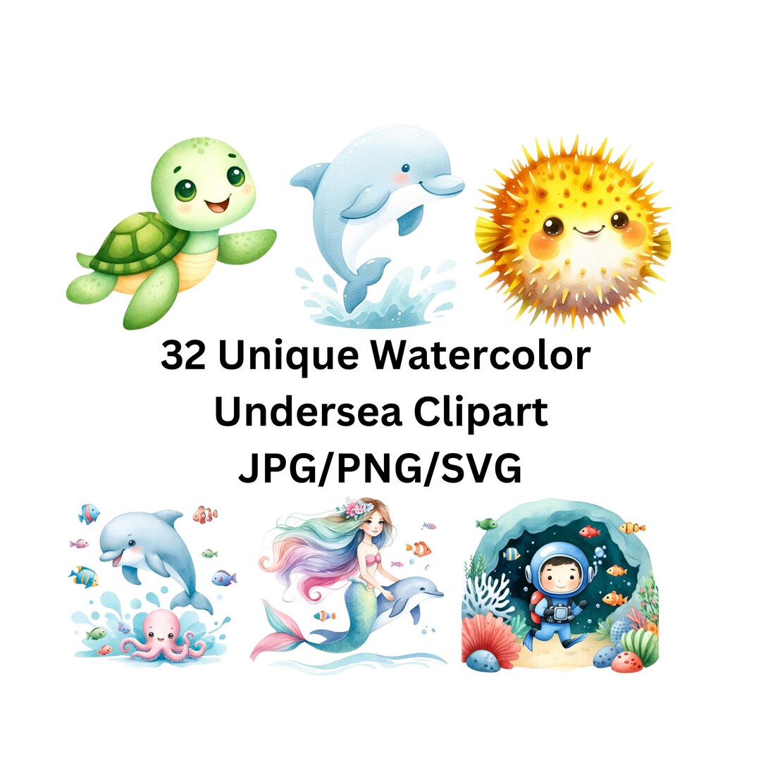 Watercolor Undersea Clipart Cute Fish Clip Art Sea Animals PNG ...