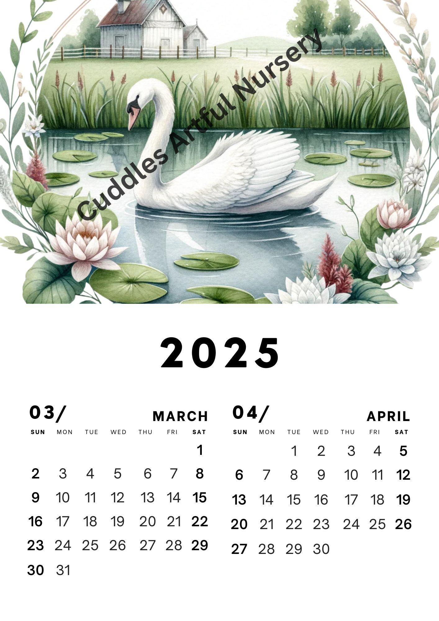Printable Calendar 2025 Boho Farm Calendar Six Page Two Months/page ...
